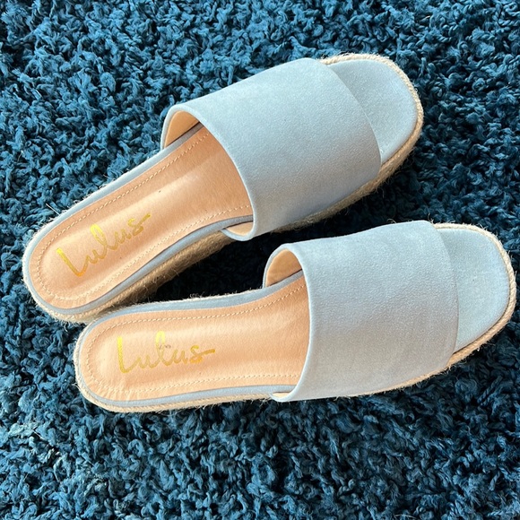 Lulus | Shoes | Lulus Powder Blue Suede Espadrille Platform Slides ...